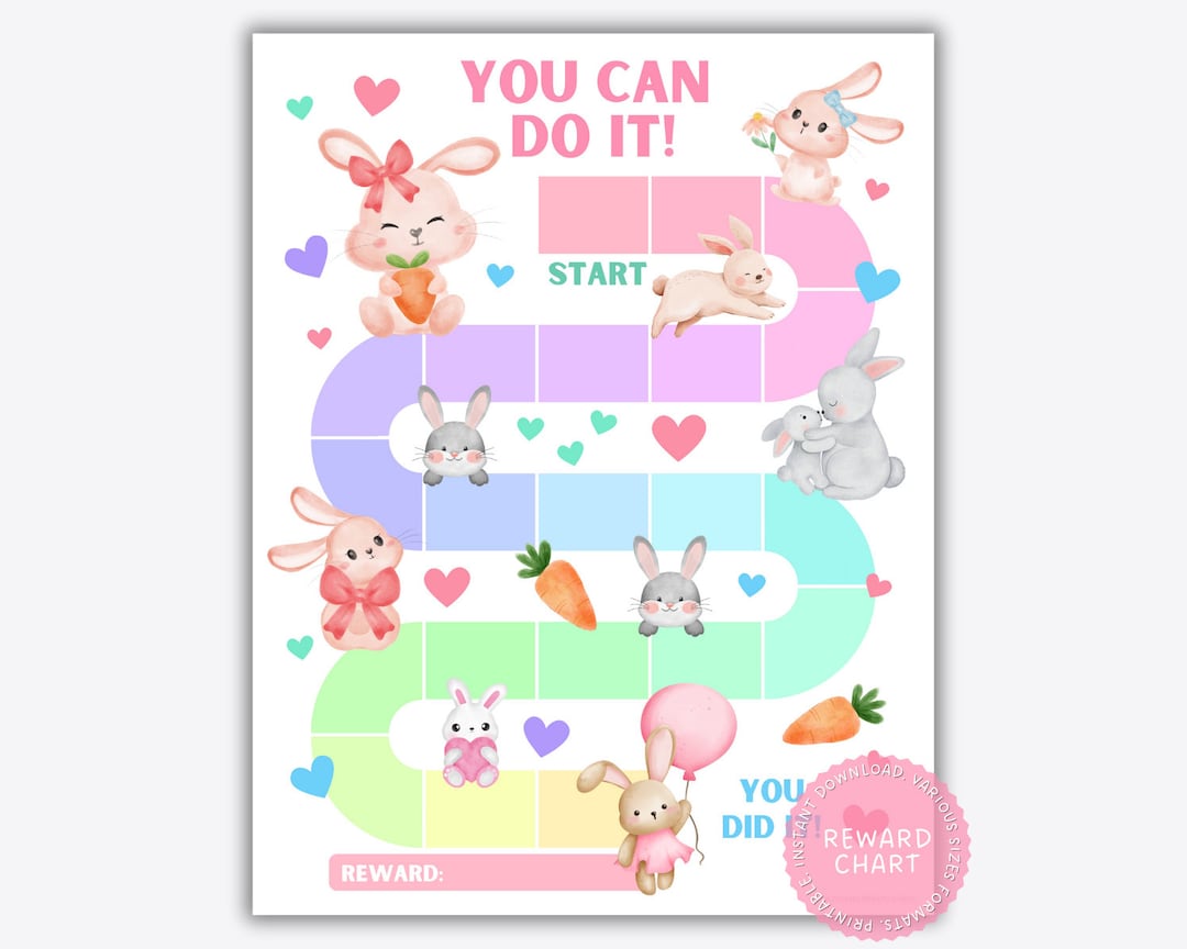 Printable Bunny Reward Chart, Potty Training Chart, Kids Reward Chart ...