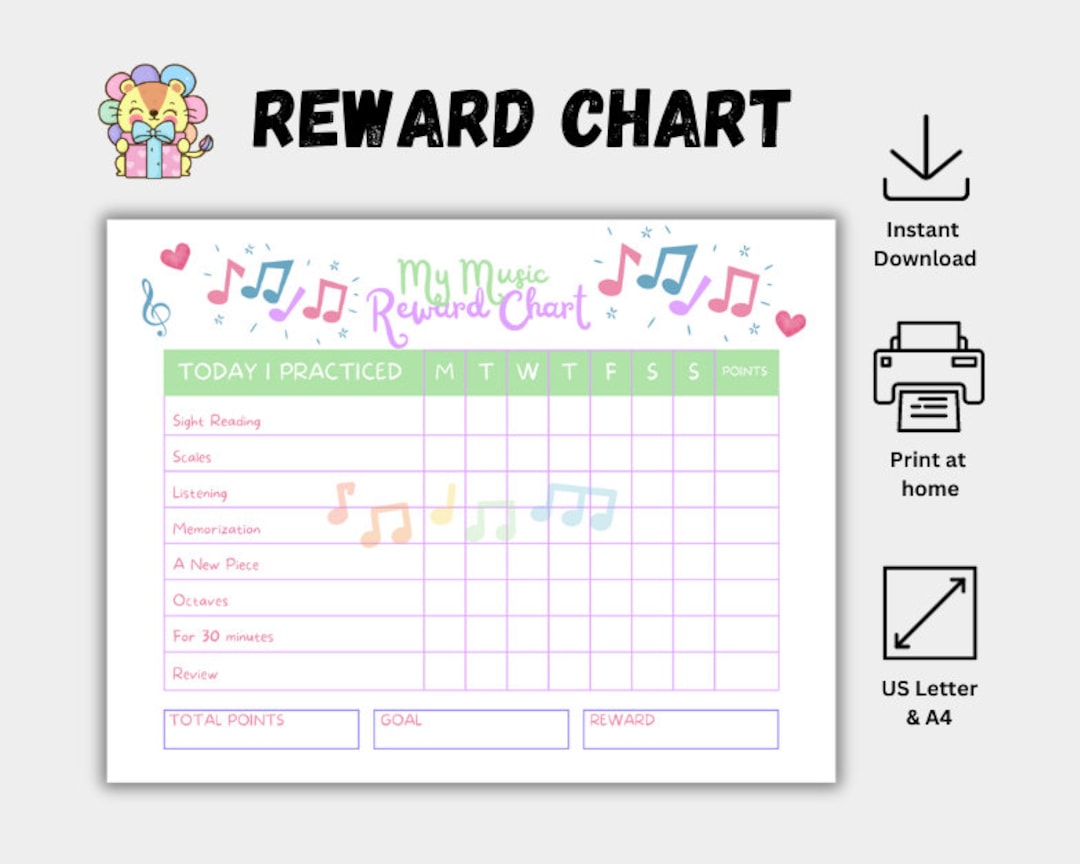 Music Reward Chart for Kids Behavior Chart Printable Music - Etsy