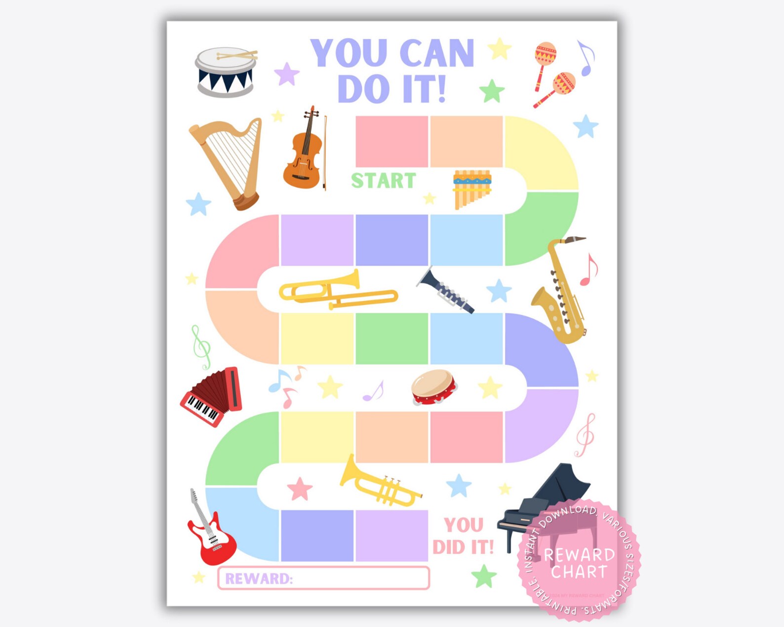 Printable Music Practice Chart, Rainbow Music Practice Chart, Kids ...