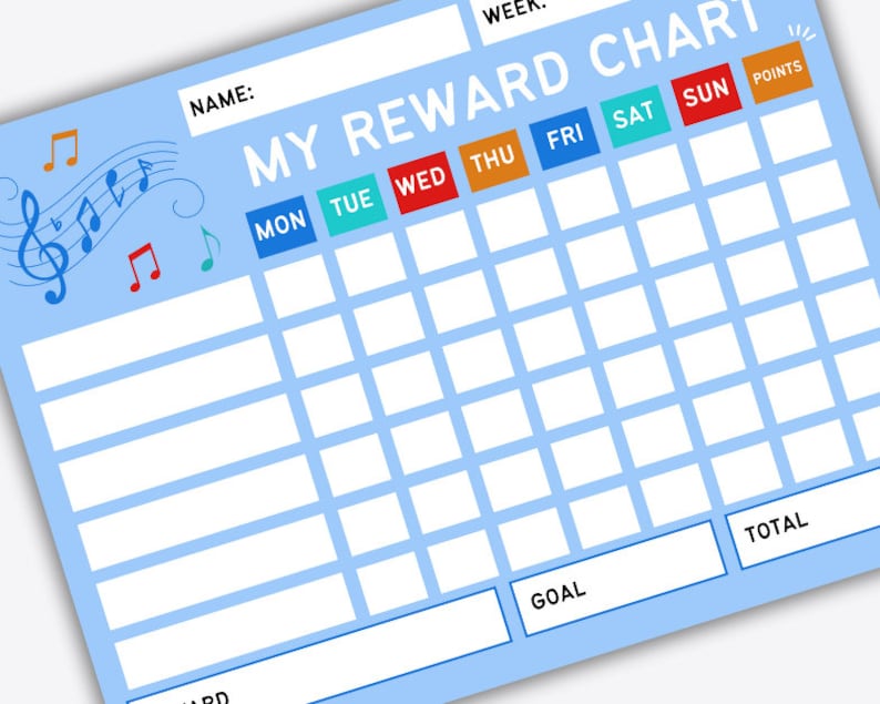 Printable Music Reward Chart, Music Practice Chart, Kids Reward Chart ...