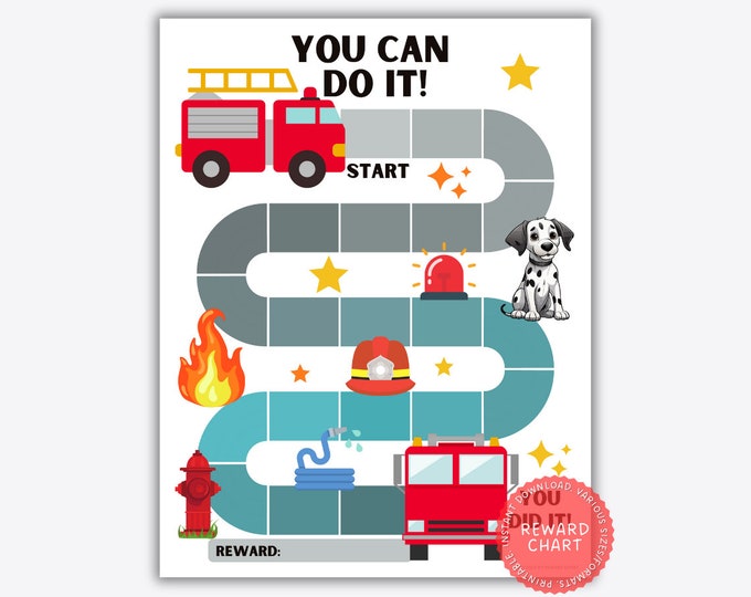Firetruck Reward Chart, Printable Firetruck Potty Training Chart for ...