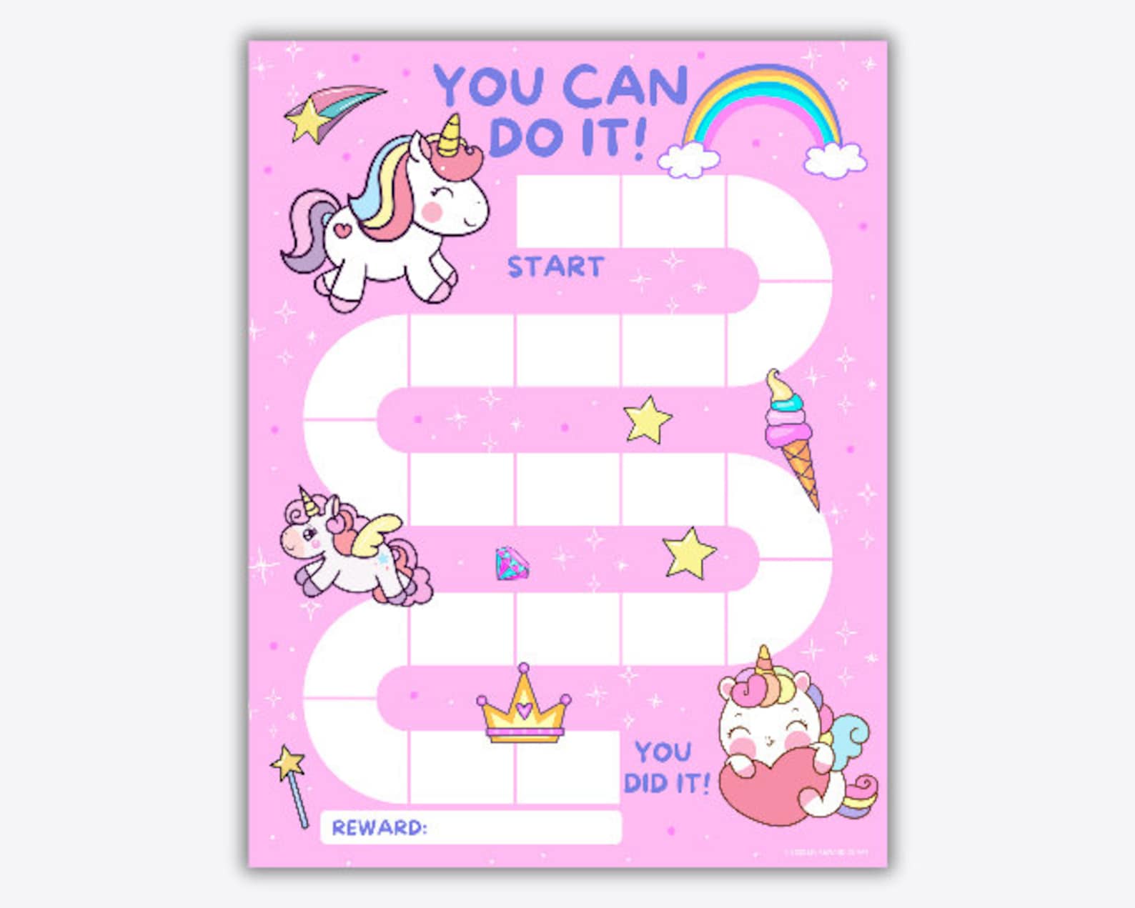 Unicorn Reward Chart, Rewards Chart for Girls, Progress Tracker, Pink ...