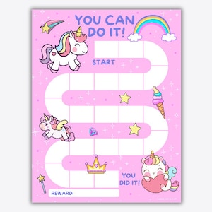 Unicorn Reward Chart, Rewards Chart for Girls, Progress Tracker, Pink ...