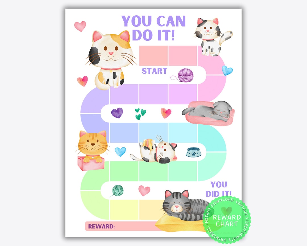 Printable Cat Reward Chart, Potty Training Chart, Kids Reward Chart ...