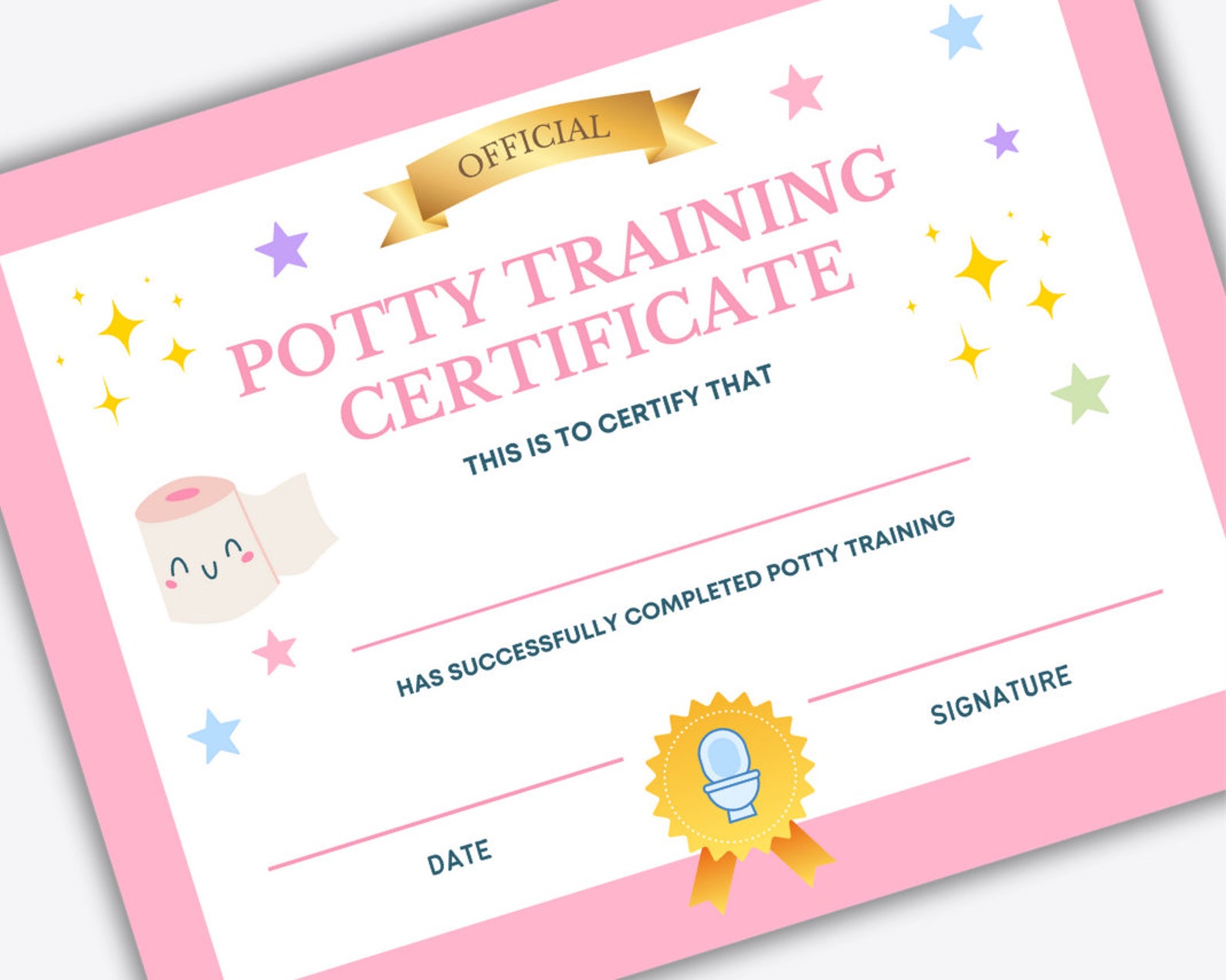 Potty Training Certificate, Toilet Training Diploma, Potty Training ...