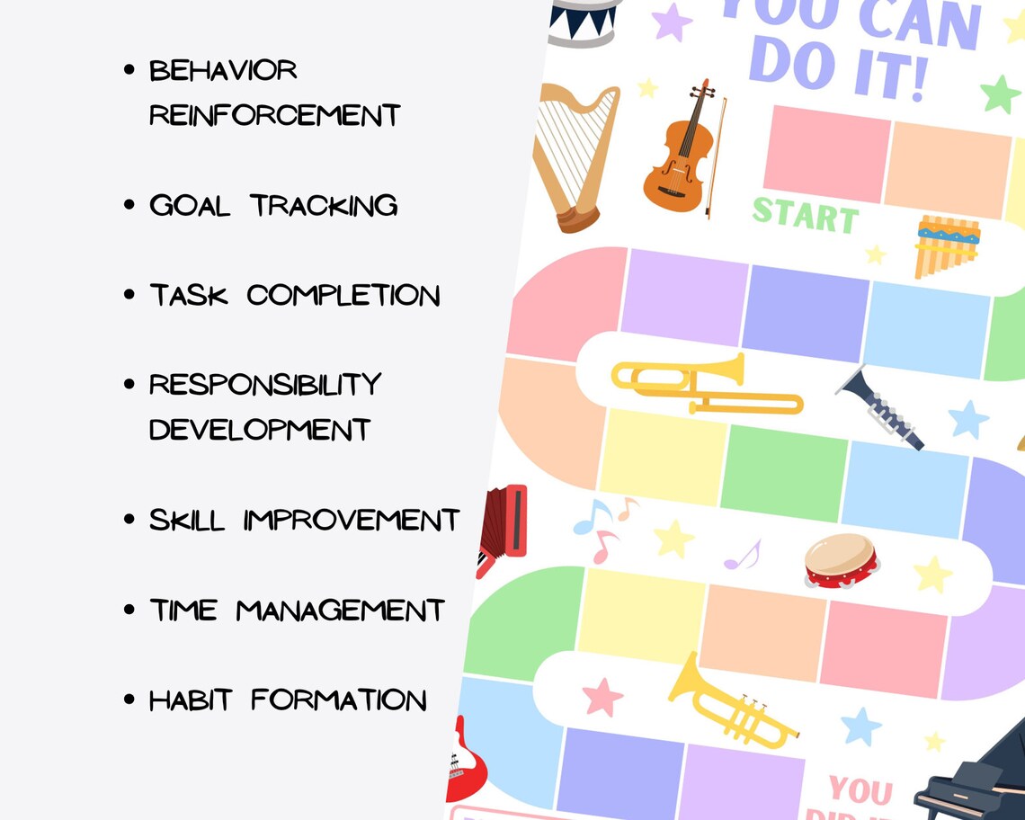 Printable Music Practice Chart, Rainbow Music Practice Chart, Kids ...