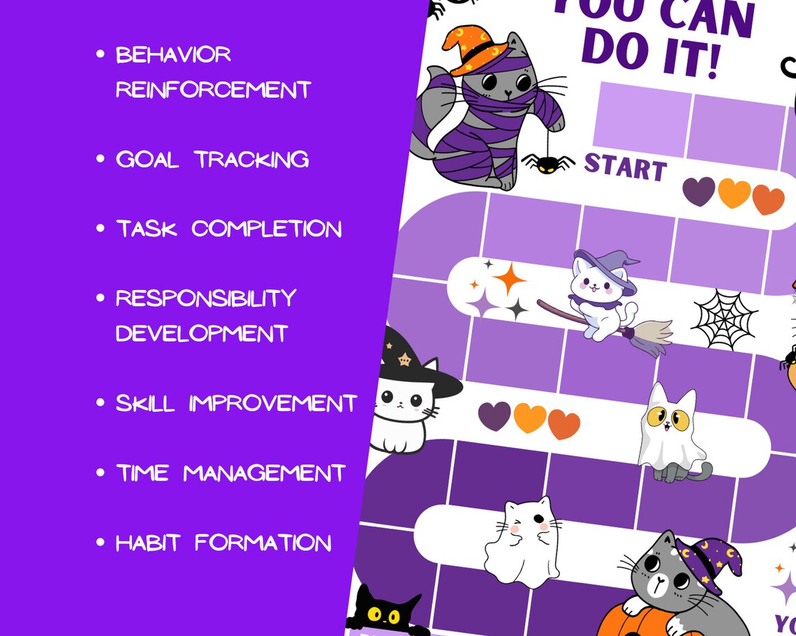 Halloween Cat Reward Chart, Printable Kids Reward Chart, Cat Sticker ...