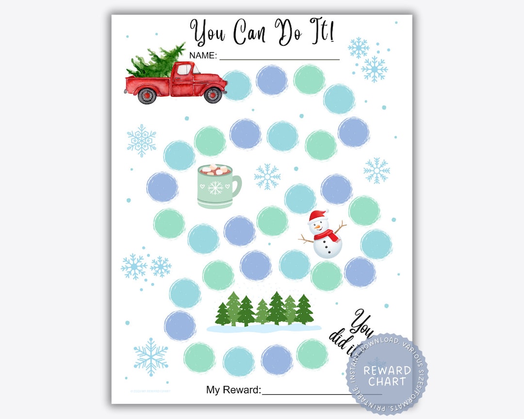 Winter Themed Reward Chart for Kids, Toddler Potty Training Chart ...