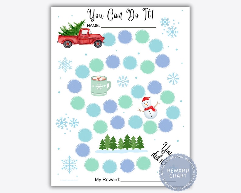 Winter Themed Reward Chart for Kids, Toddler Potty Training Chart ...