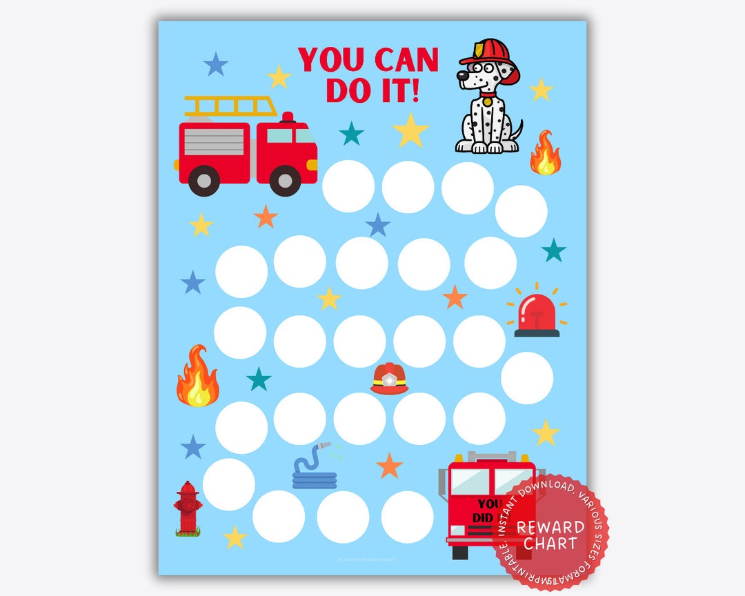 Firetruck Reward Chart: Kids Behavior & Potty Training (PDF, PNG, JPG ...