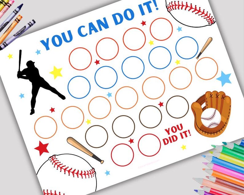 Baseball Reward Chart for Kids: Behavior & Potty Training (PDF, JPG ...