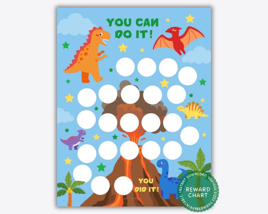 Dinosaur Reward Chart, Printable Potty Training Chart, Kids Behavior ...