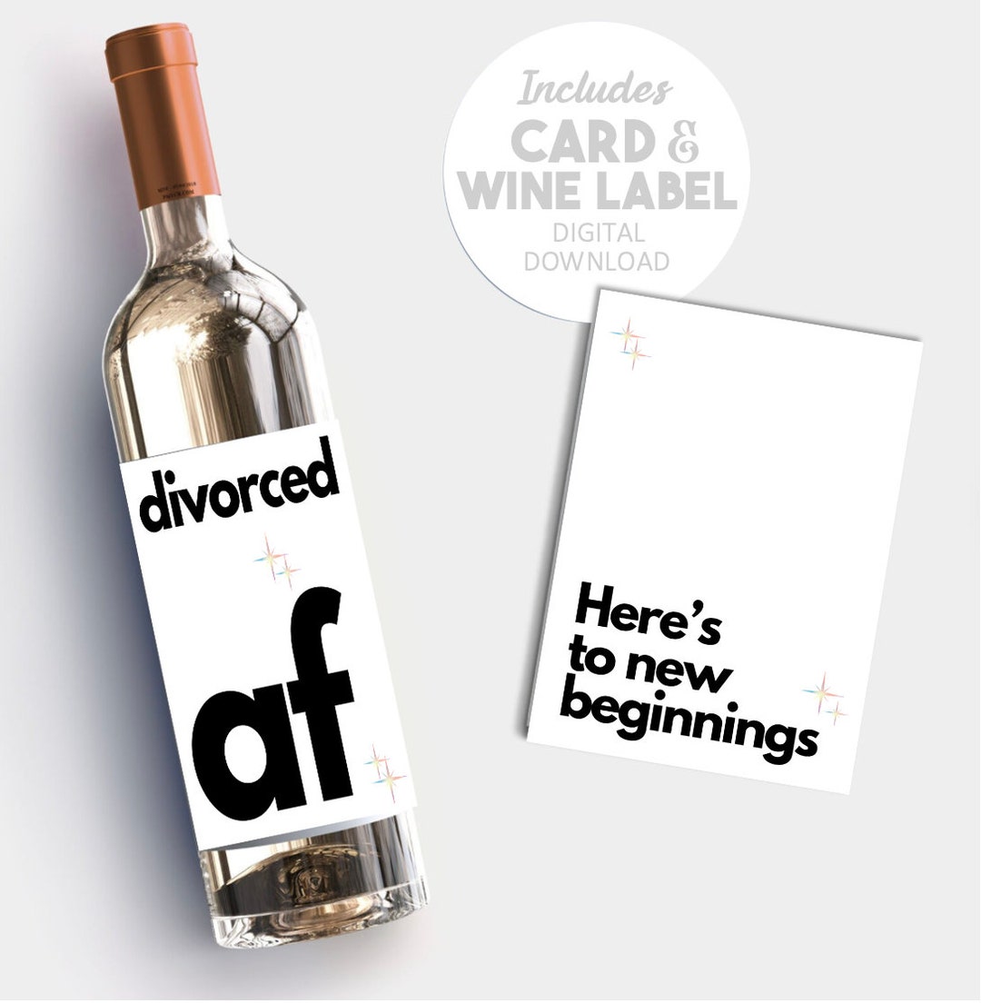 Funny Divorce Card Wine Sticker Gift Divorced AF Care Package Happily ...