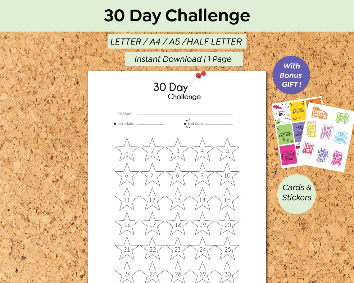 30 Day Challenge, Printable Habit Tracker, 30 Day Goal Tracker ...