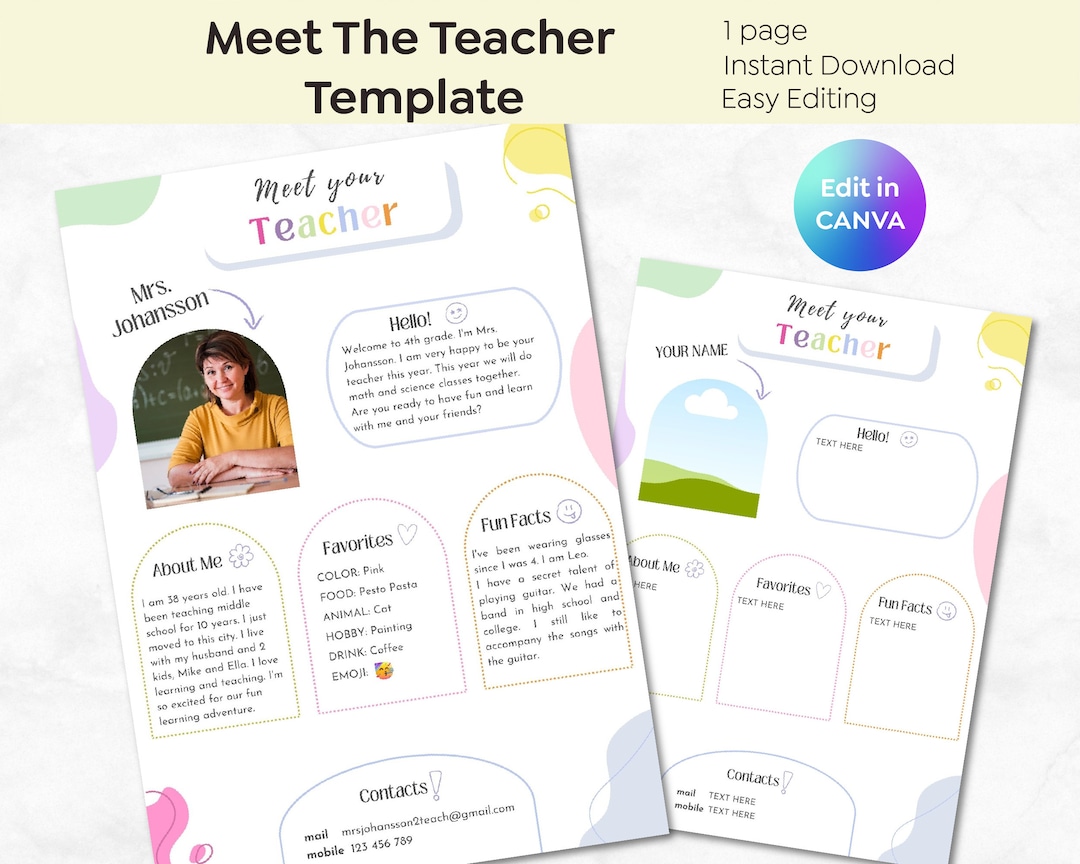 Meet the Teacher Editable Printable Template for Teacher Back - Etsy ...