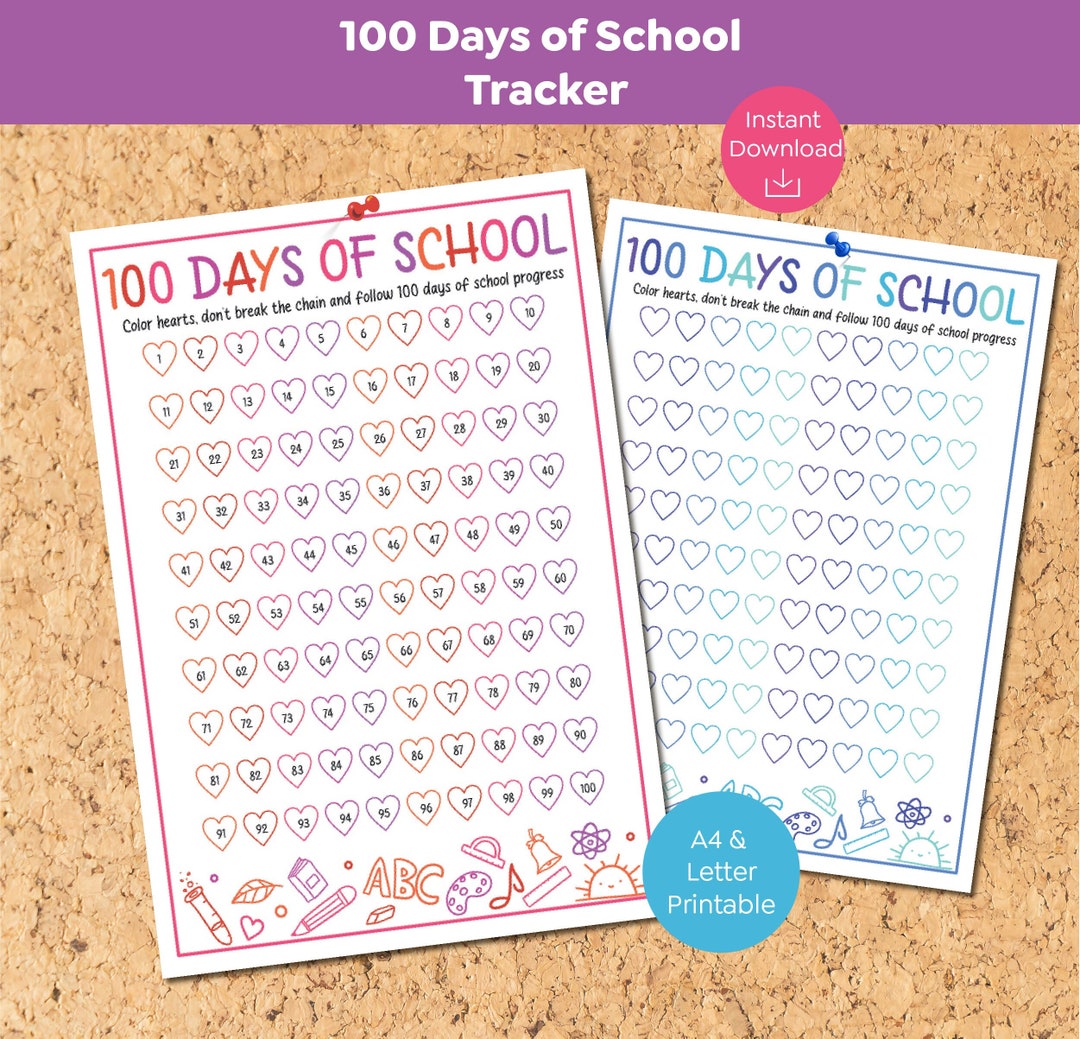 100 Days of School Tracker Printable Tracker for Kids 100 Days of ...