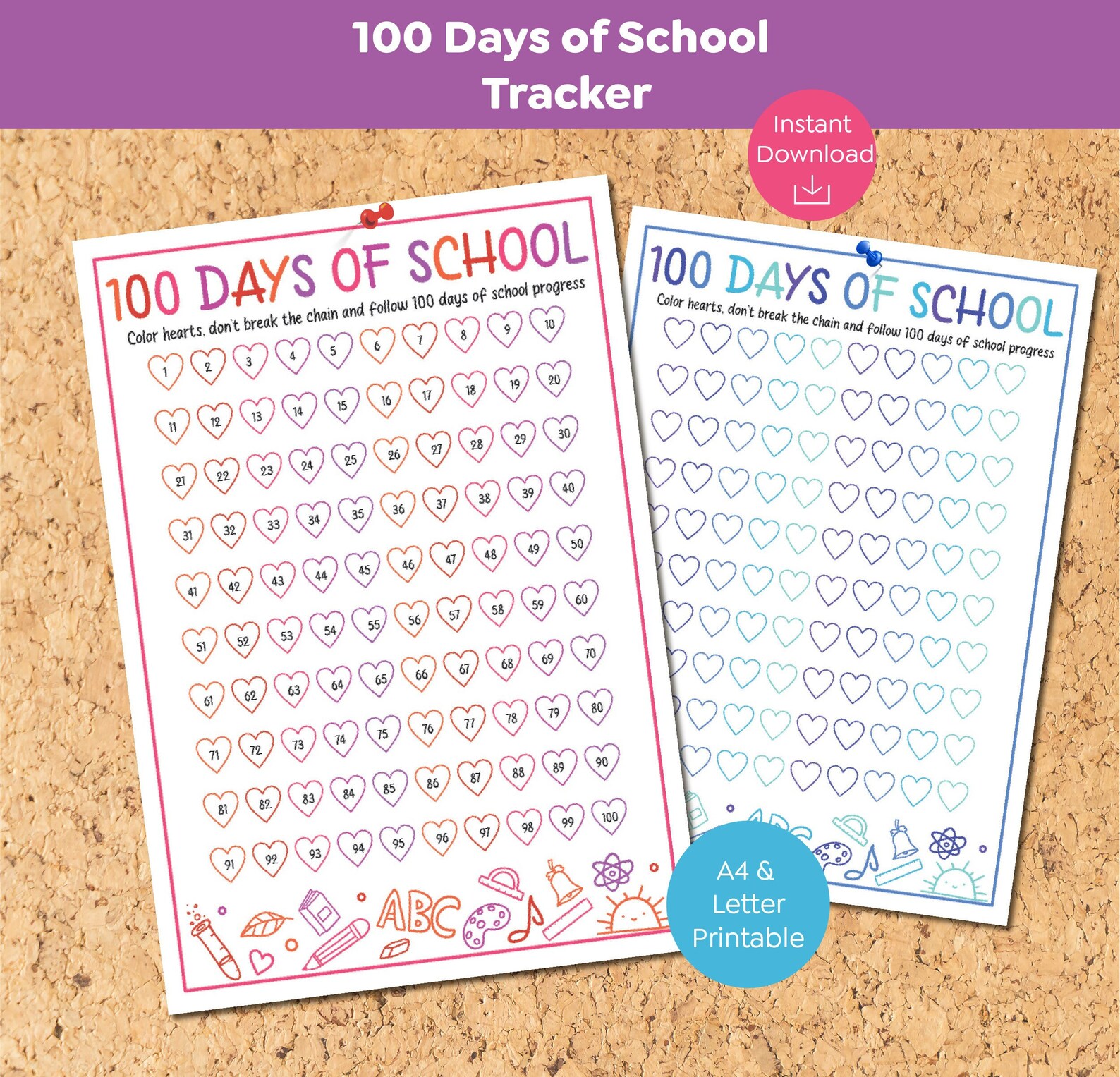 100 Days of School Tracker Printable Tracker for Kids 100 Days of ...