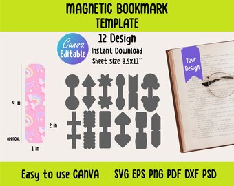 Magnetic Bookmark Template, Magnetic Bookmark SVG, Custom Bookmark Template, Page Holder Svg ...