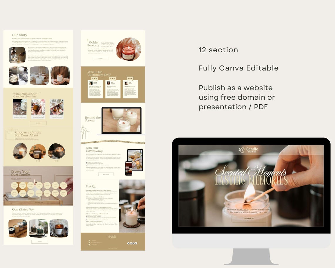 Candle Website Template, Editable Canva Website Template Candle Shop ...