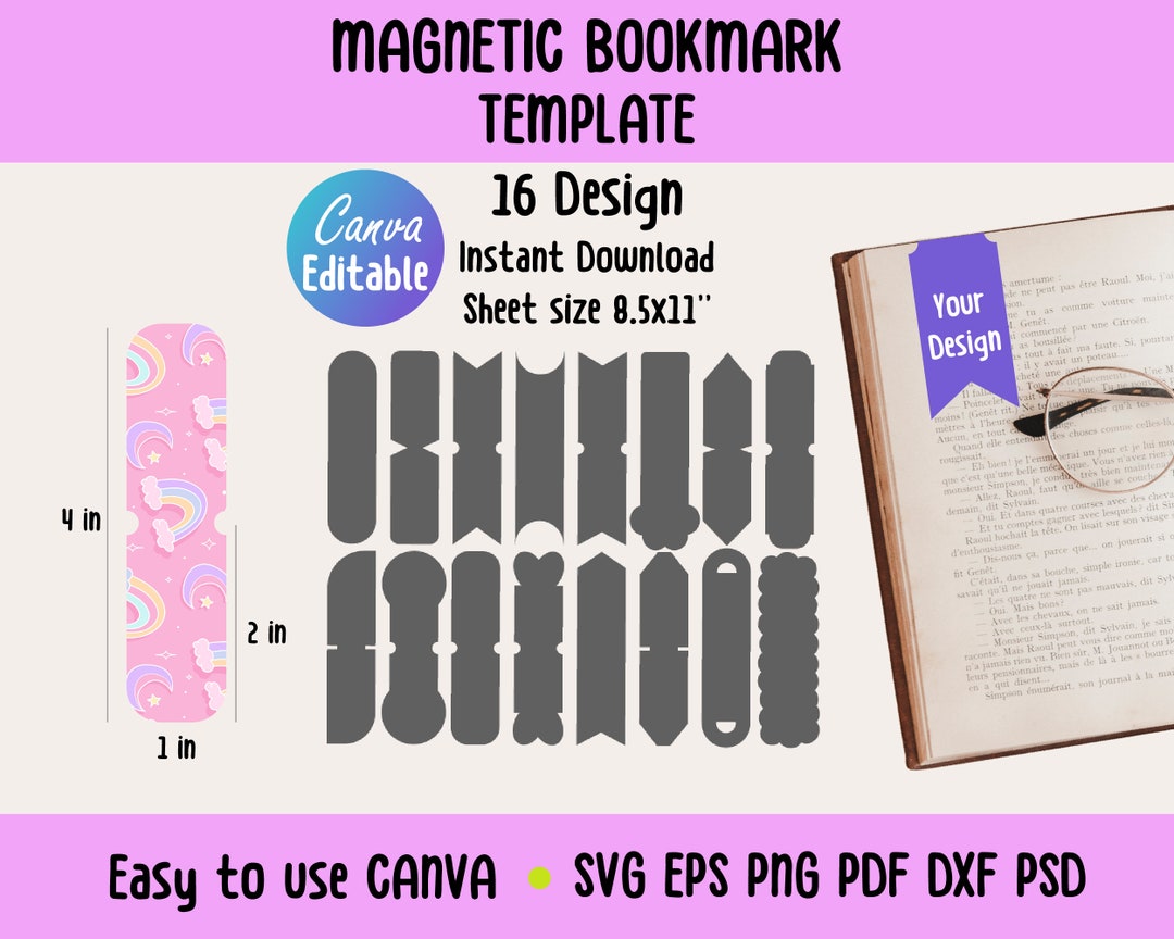 Magnetic Bookmark Template, Magnetic Bookmark SVG, Custom Bookmark ...