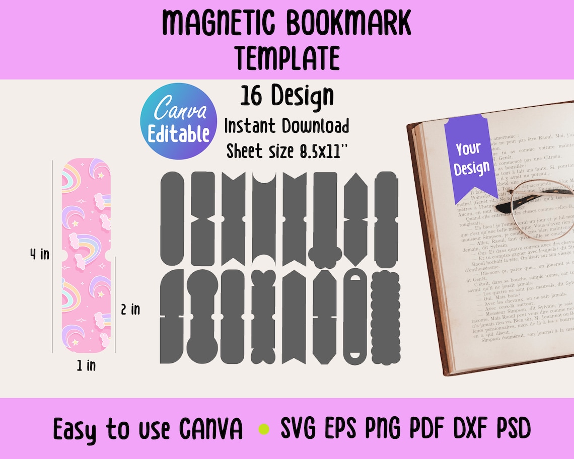 Magnetic Bookmark Template, Magnetic Bookmark SVG, Custom Bookmark Template, Page Holder Svg ...
