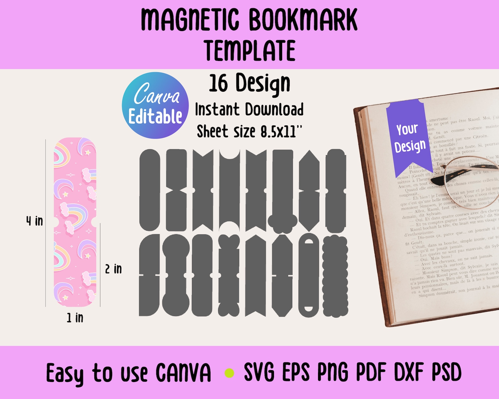 Magnetic Bookmark Template, Magnetic Bookmark SVG, Custom Bookmark ...