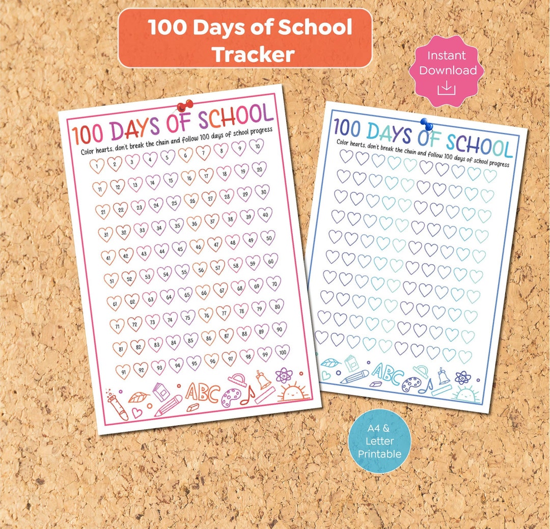 100 Days of School Tracker Printable Tracker for Kids 100 Days - Etsy