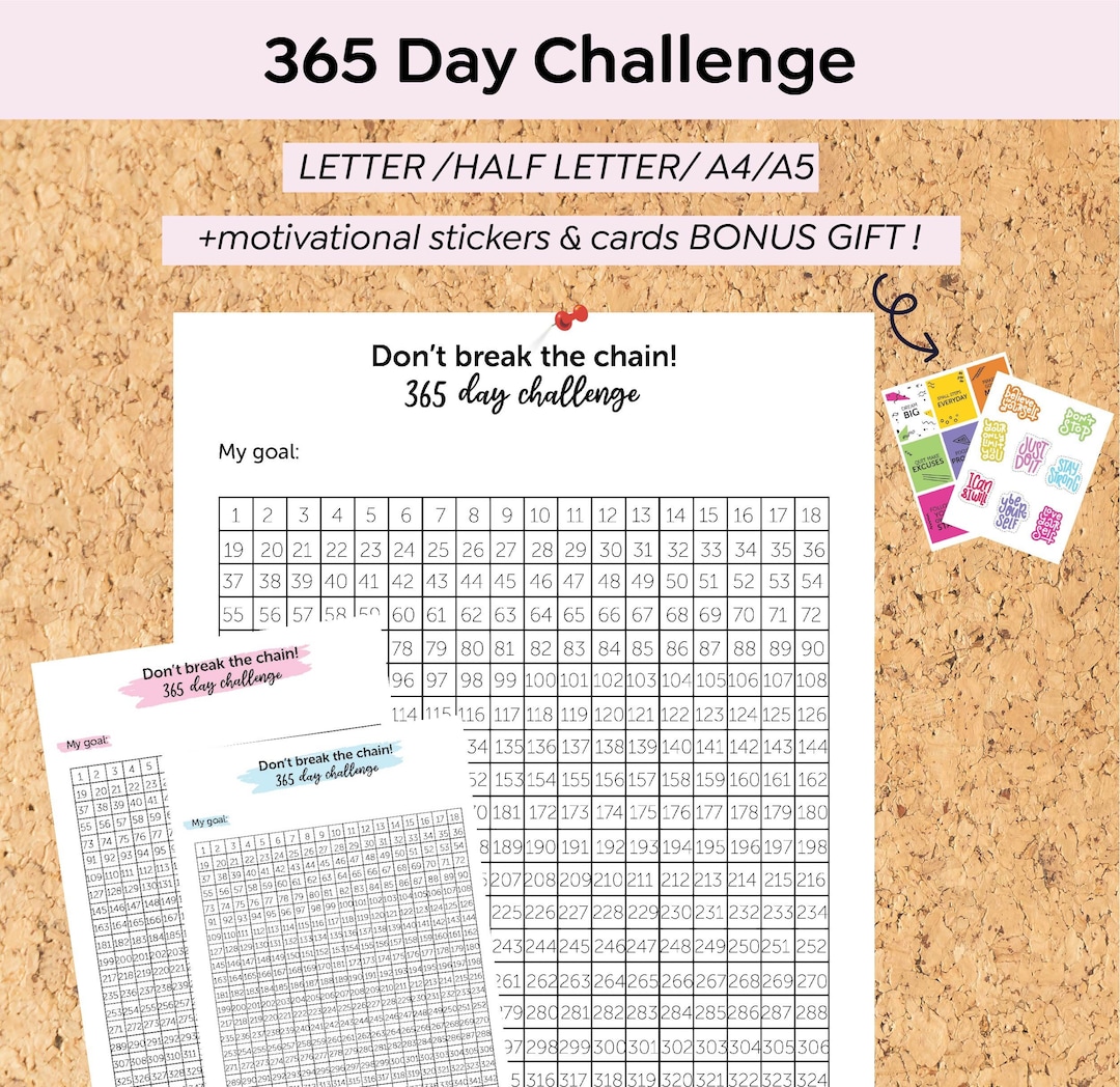 365 Day Challenge, Goal Tracker Printable, 365 Days of Habit Tracker ...