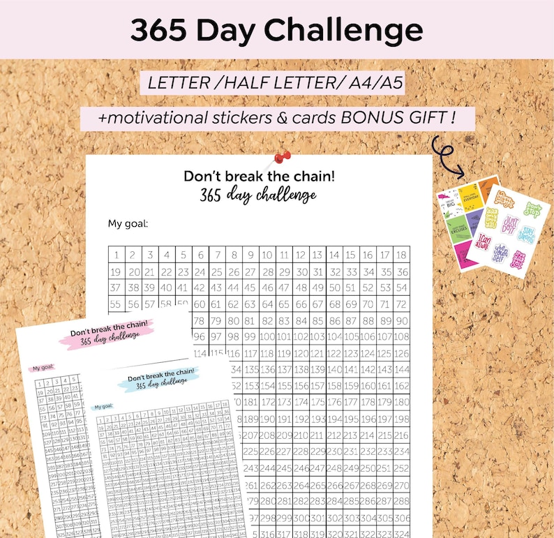 365 Day Challenge, Goal Tracker Printable, 365 Days of Habit Tracker ...
