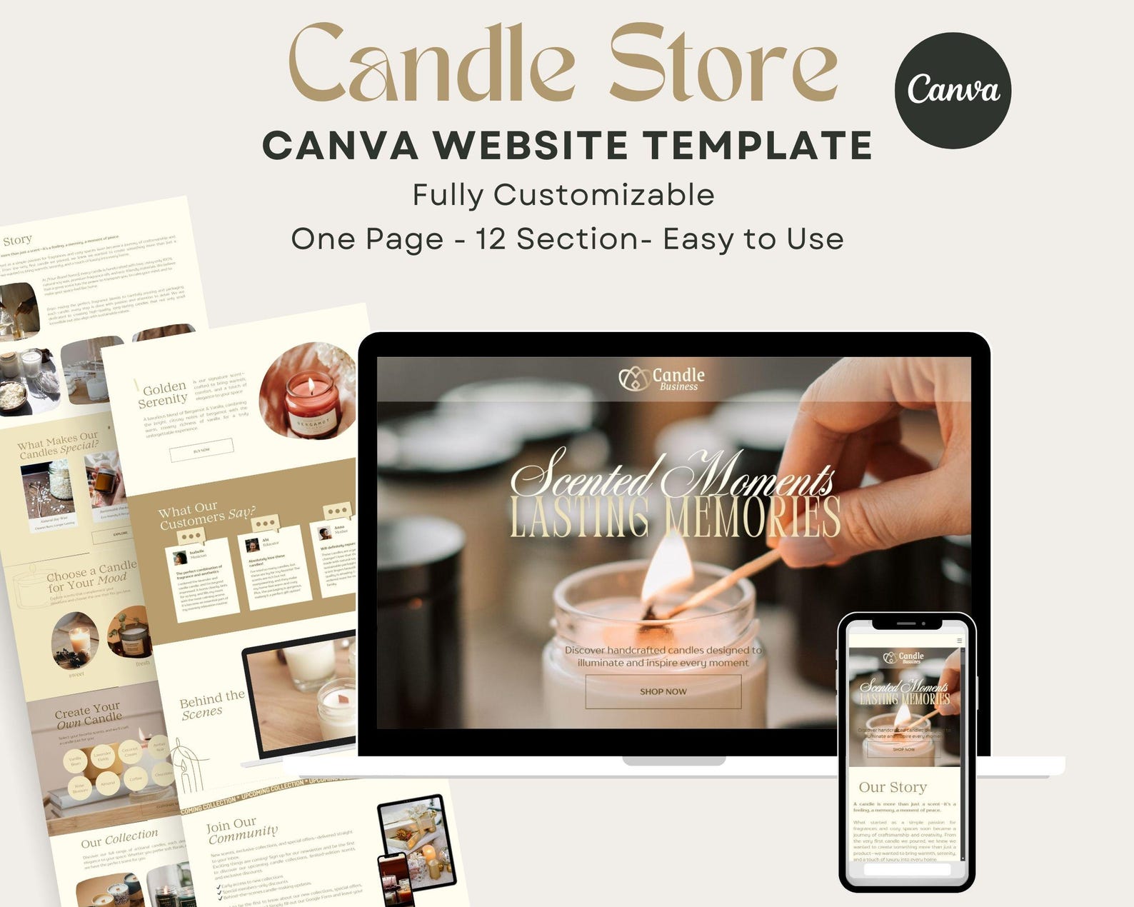 Candle Website Template, Editable Canva Website Template Candle Shop ...