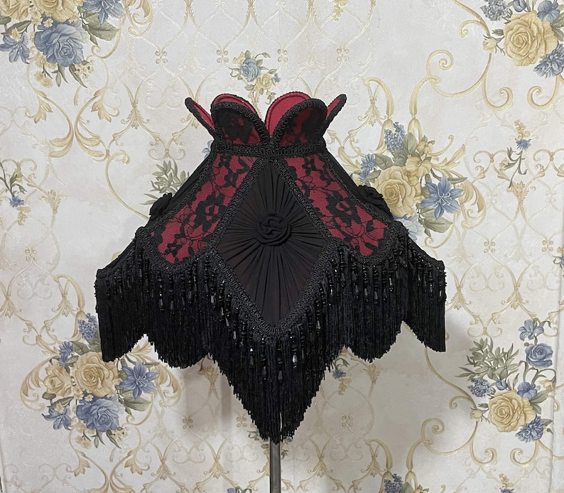 Gothic Victorian Lampshade: Beaded Fringe, Handmade Lace - Etsy UK