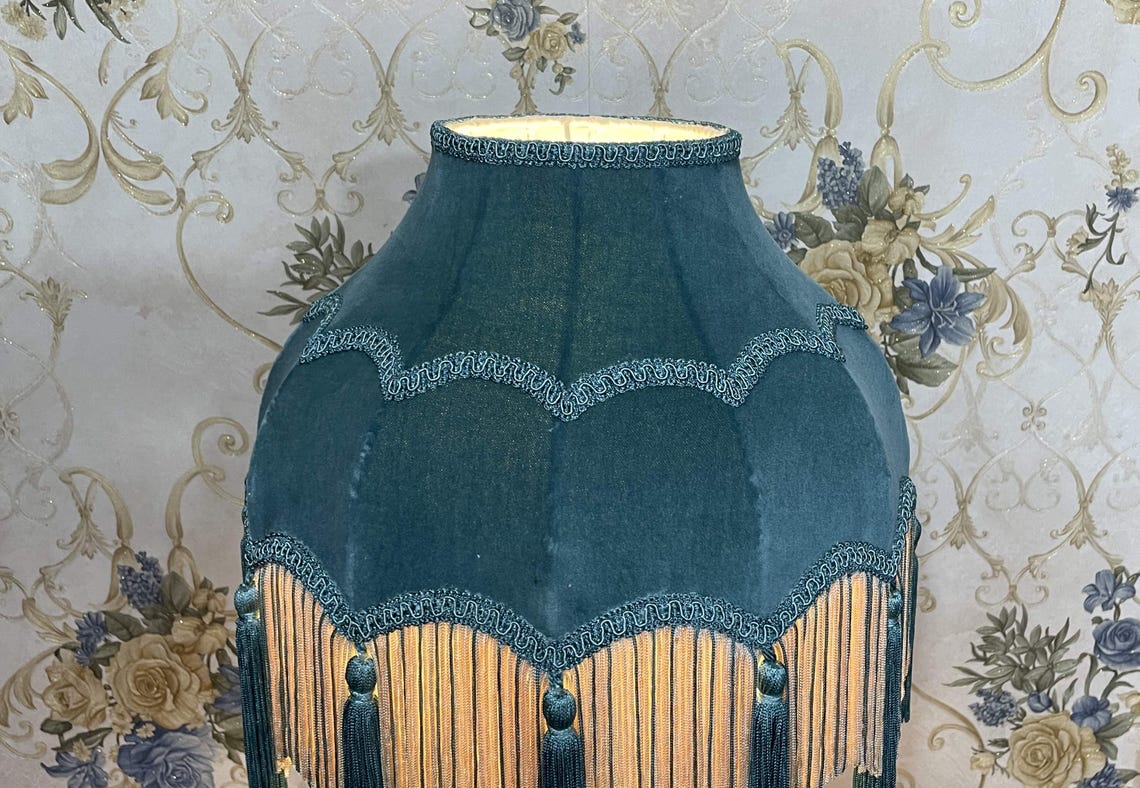 Ice Blue Velvet Lampshade: Scallop Dome With Fringe Tassels - Etsy