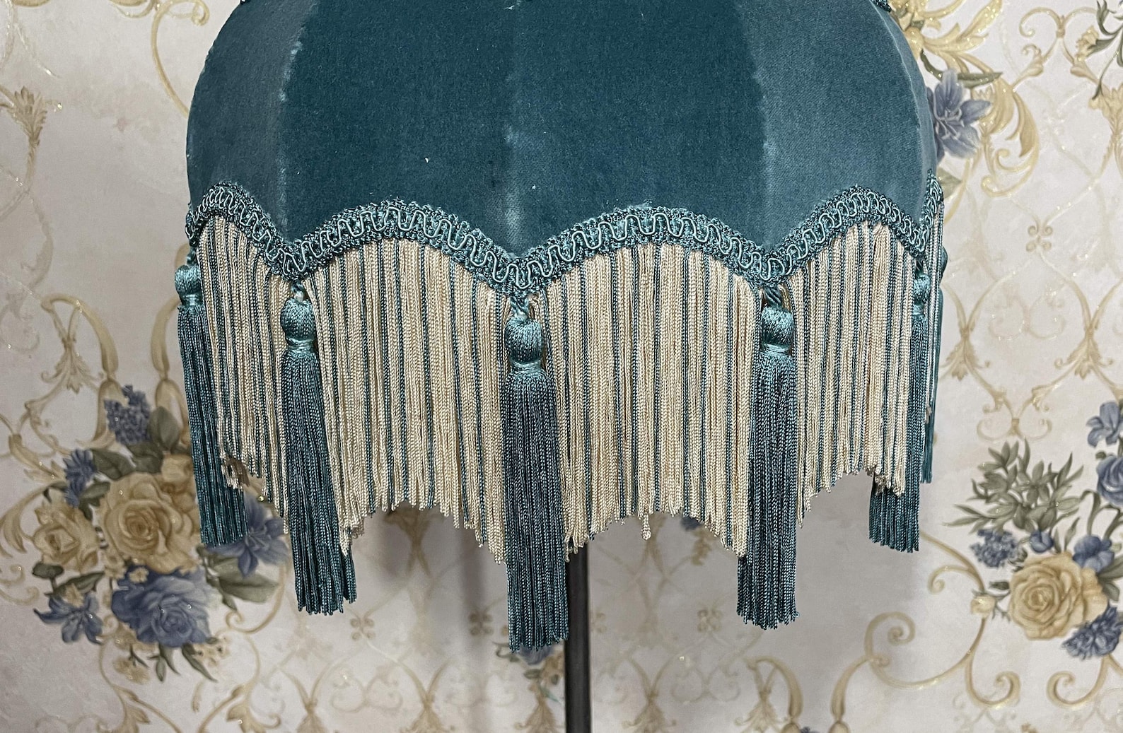 Ice Blue Velvet Lampshade: Scallop Dome With Fringe Tassels - Etsy