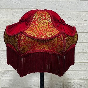 Red Brocade Lampshade With Fringe: Handmade Victorian Style - Etsy