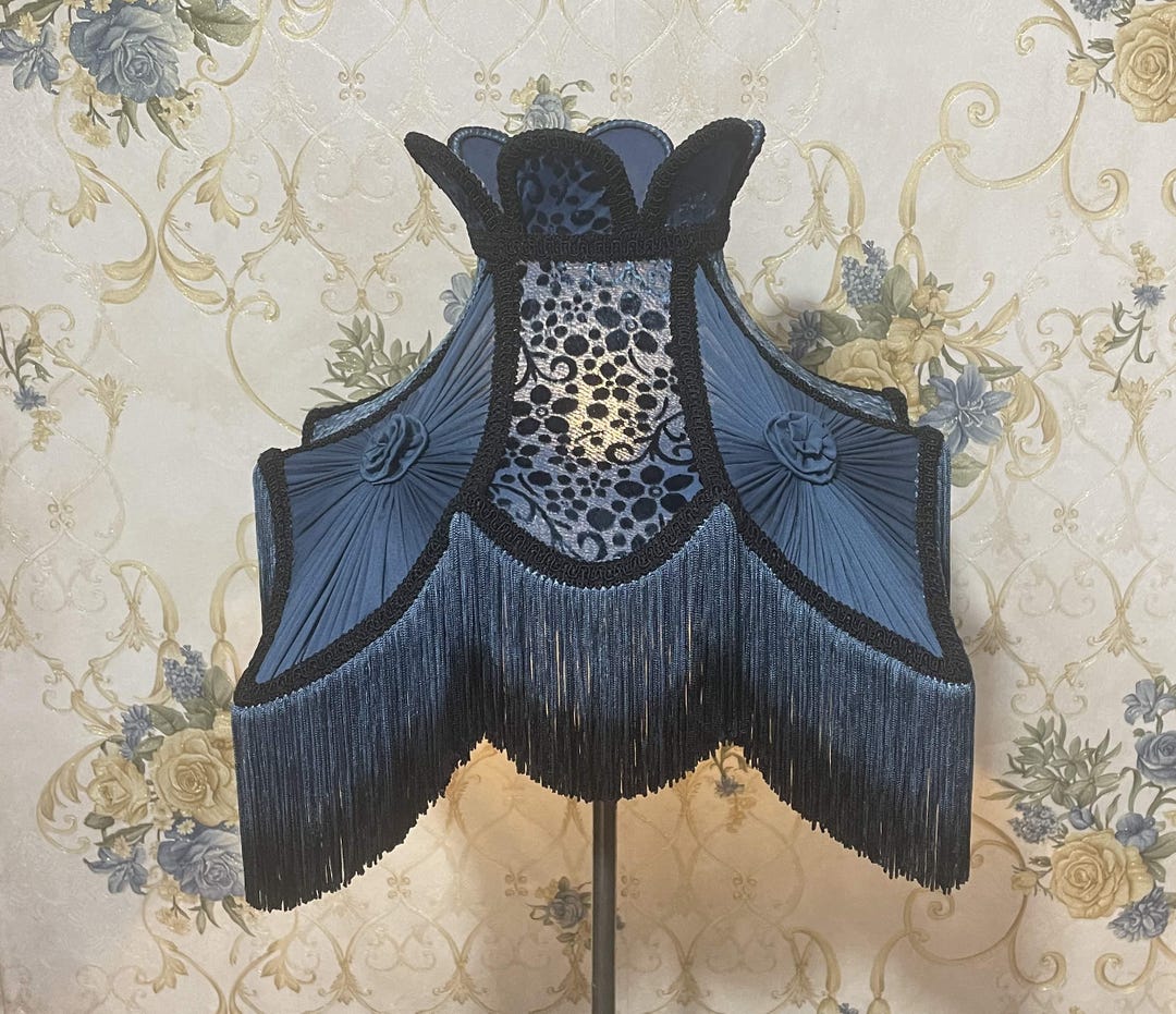 Blue Velvet Lampshade: Victorian Style With Ombre Fringe - Etsy