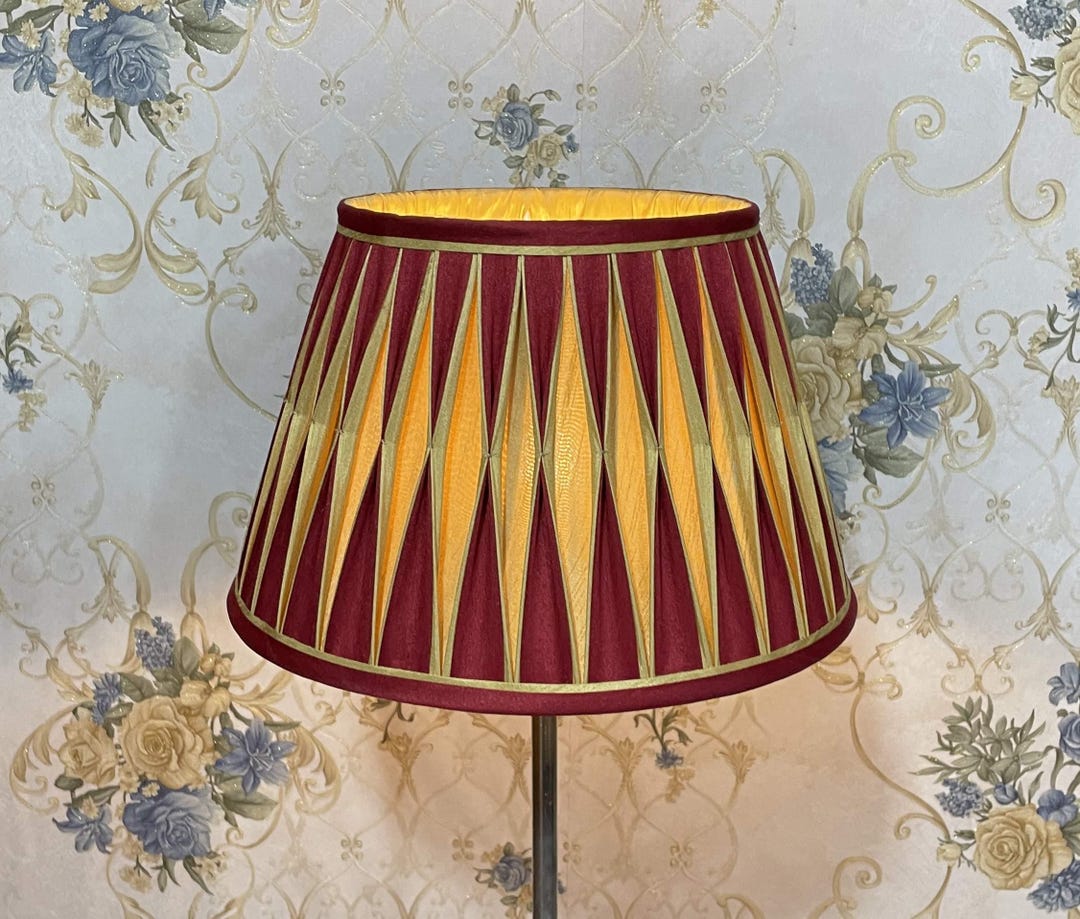Red Gold Silk Lampshade: Round Pinch Pleated Lampshade - Etsy