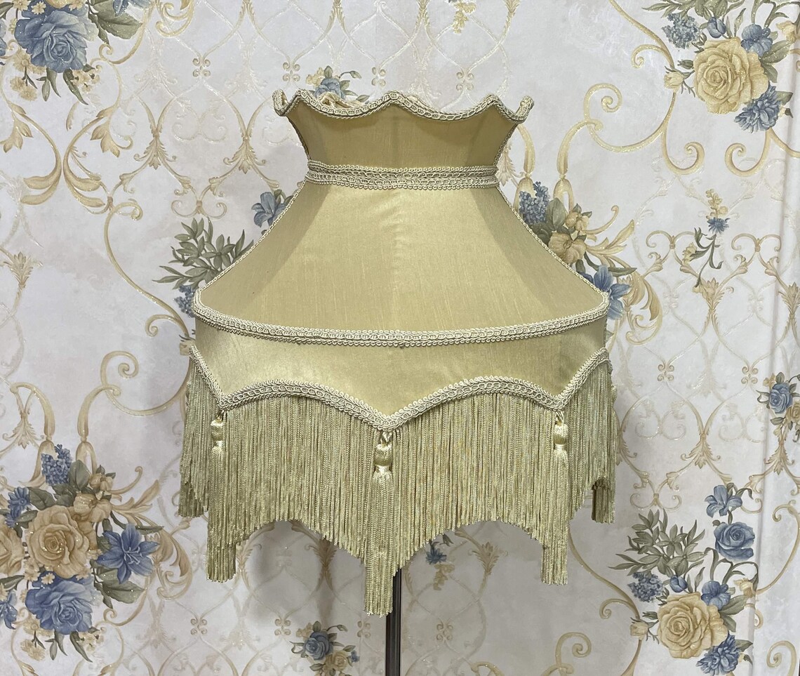 Handmade Victorian Crown Lampshade: Beige Silk Fringe Tassel - Etsy
