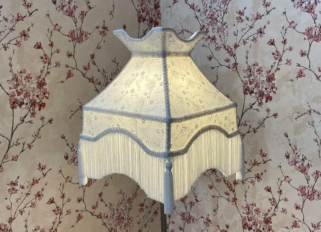 White Crown Lampshade: Embroidered Lace With Fringe - Etsy