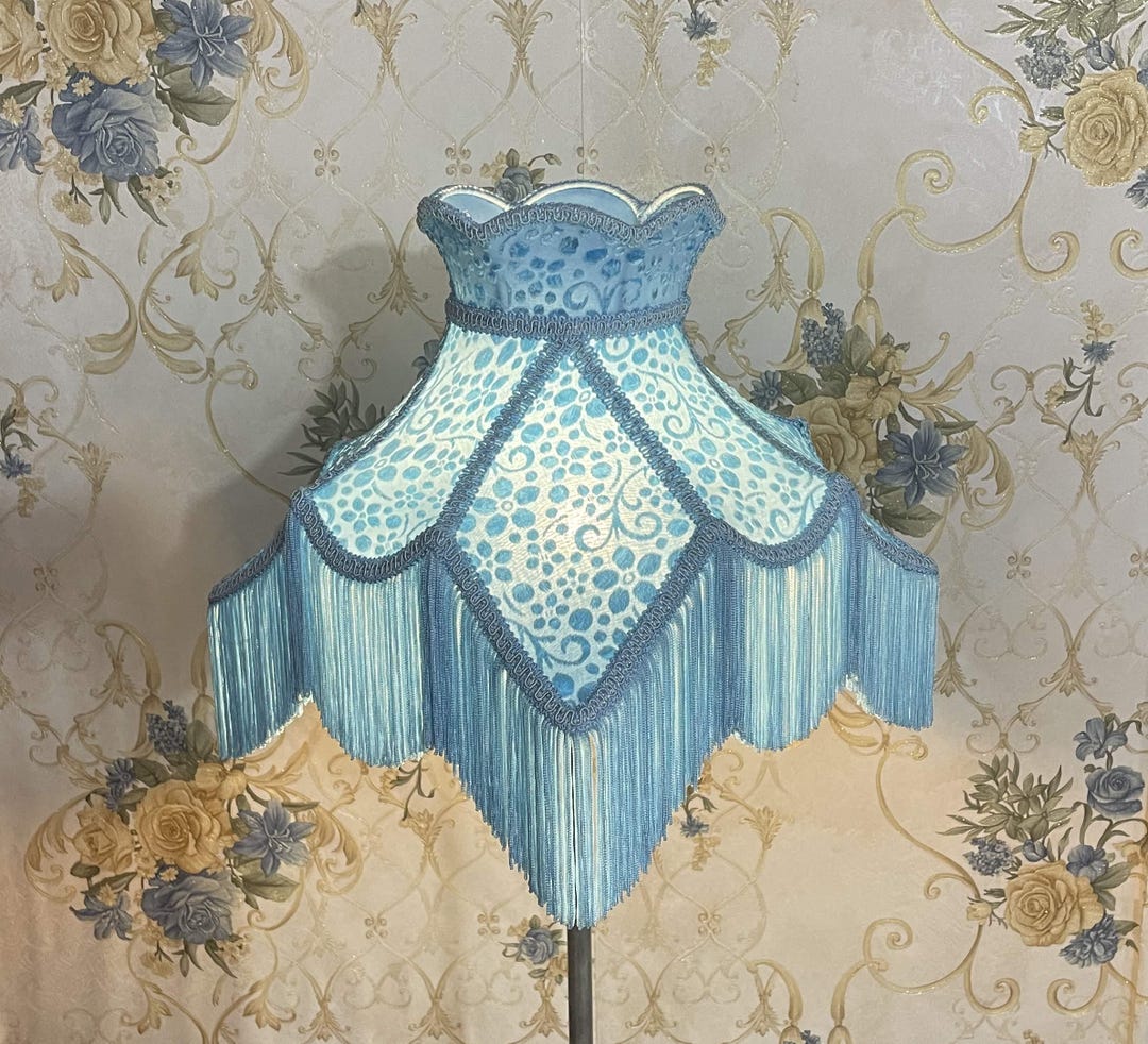 Handmade Ice Blue Velvet Lampshade: Victorian Style Fringe Shade - Etsy