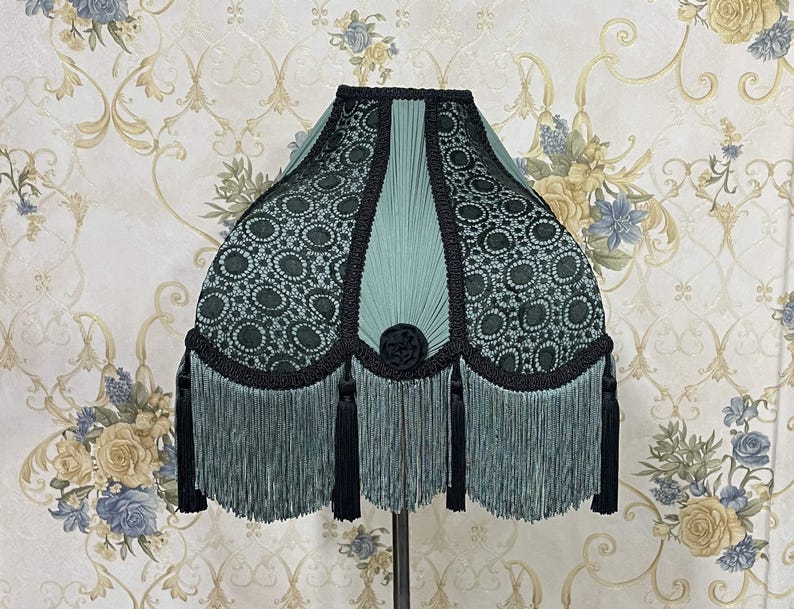 Handmade Victorian Lampshade: Black Lace Fringe, Square Chiffon Shade ...