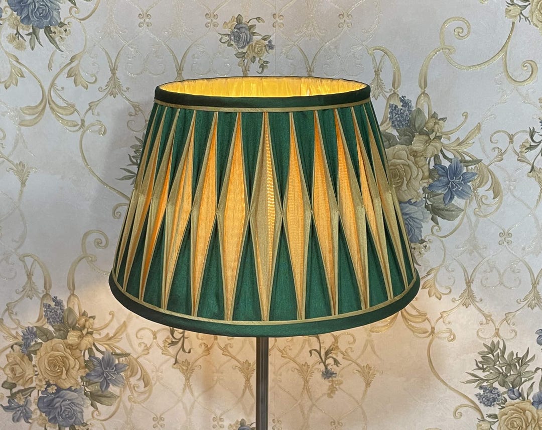 Handmade Green & Gold Silk Lampshade: Pinch Pleated Round Shade - Etsy