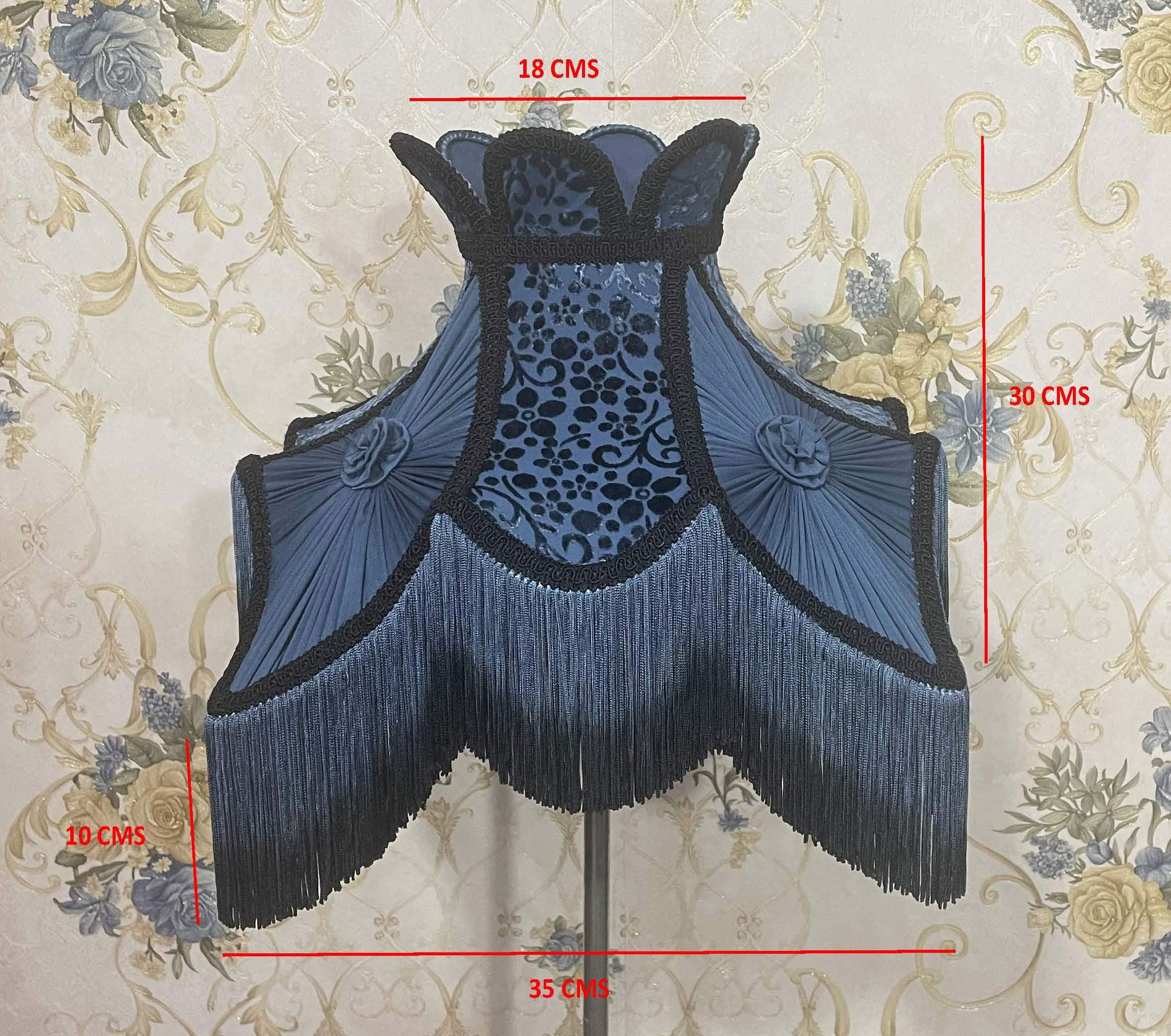 Blue Velvet Lampshade: Victorian Style With Ombre Fringe - Etsy