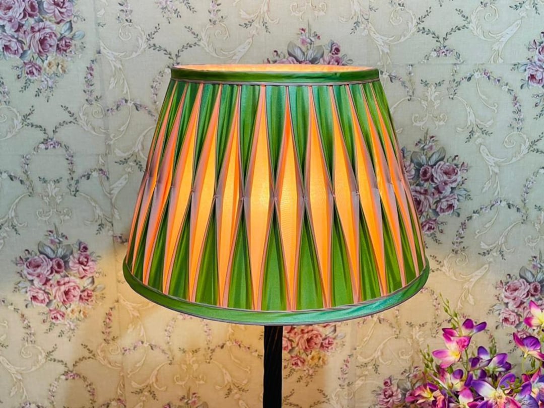 Pinch Pleated Lampshade: Round Pink & Green Silk Shade - Etsy