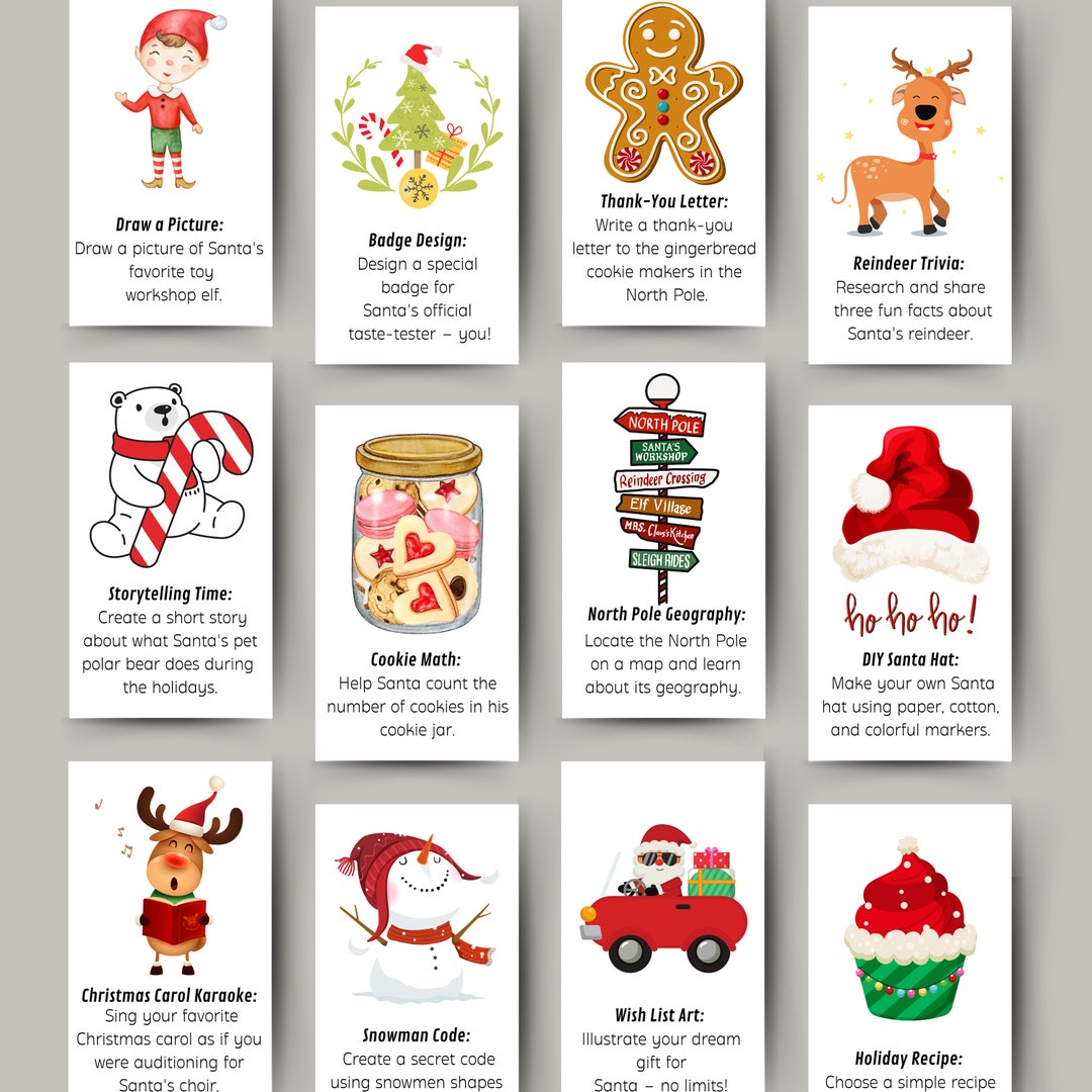 25 tarjetas de Adviento imprimibles para niños, tarjetas de actividades ...