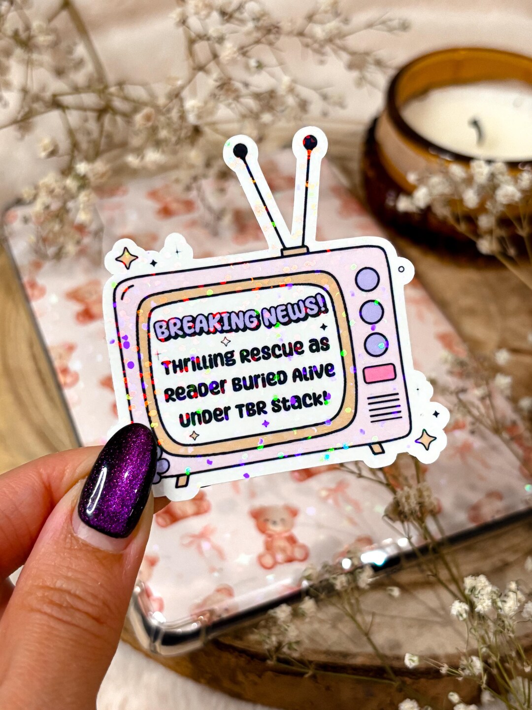 Cute Kindle Sticker Kobo Decor E-reader TBR Holographic Sticker Bookish ...