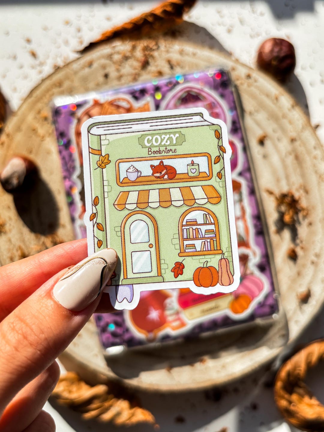 Fall Cozy Bookstore Sticker Autumn Bookish Holographic Vinyl Waterproof ...