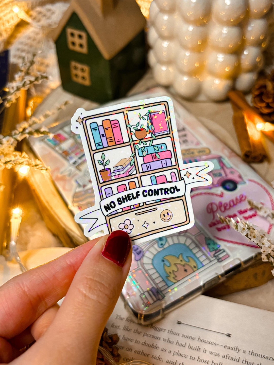 Cute Kindle Stickers Bookshelf Kobo Decor E-reader Holographic Sticker ...