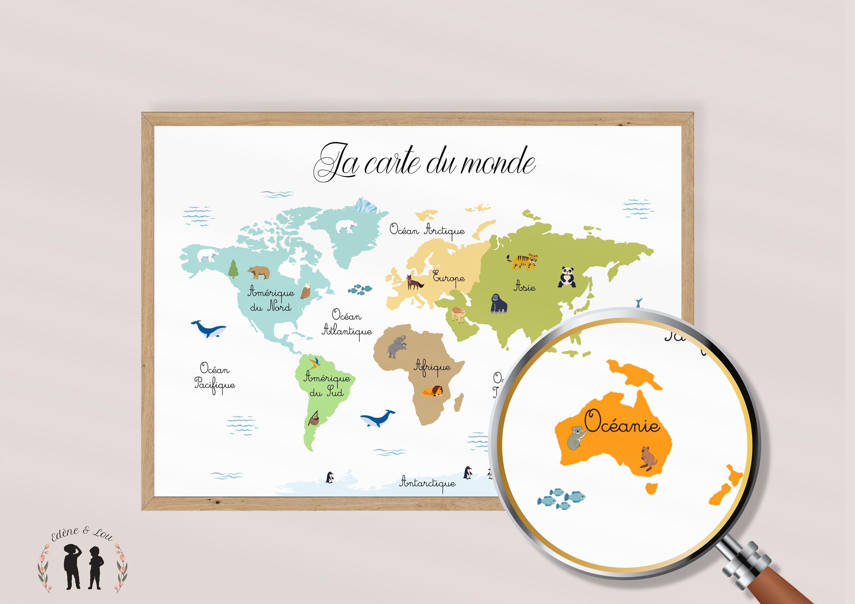 Planisphere - Children's Educational Poster - World Map - Continents ...