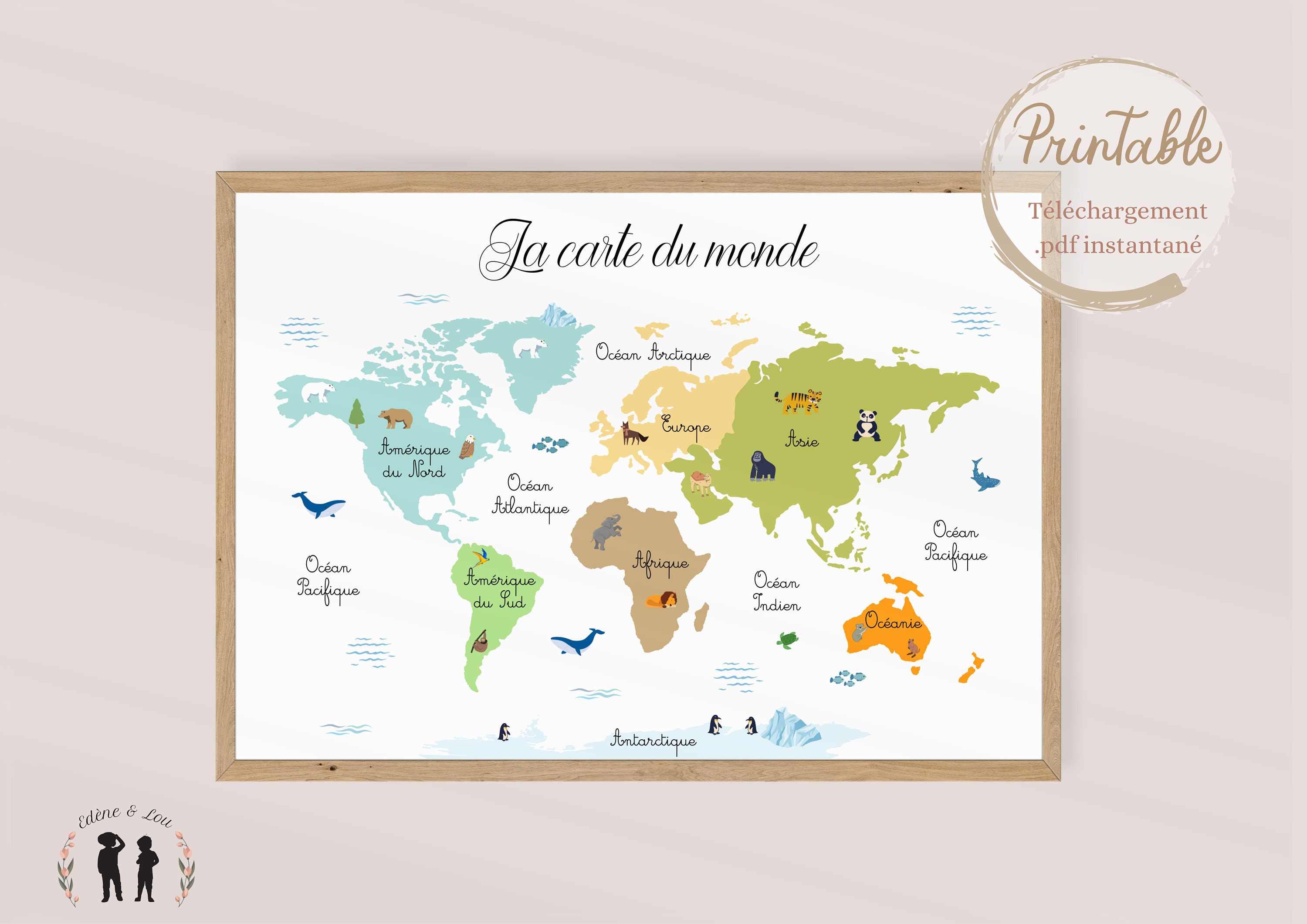 Planisphere - Children's Educational Poster - World Map - Continents ...