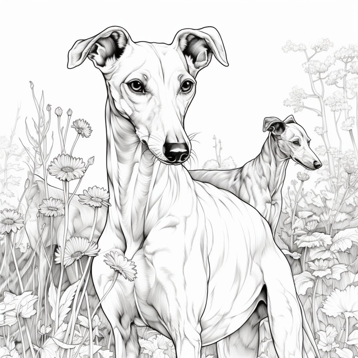 Greyhound Dog Colouring in Sheet 1 - Etsy